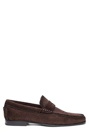 Santoni Suede Penny Loafer - Dark Brown