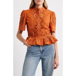 Love The Label Elizabeth Lace Button-up Shirt - Cinnamon