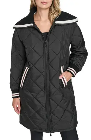 Champion Diamond Quilted Faux Shearling Lined Coat - Black