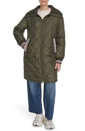 Champion Diamond Quilted Faux Shearling Lined Coat - Olive