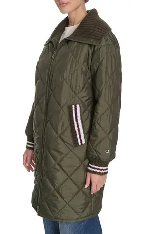 Champion Diamond Quilted Faux Shearling Lined Coat - Olive