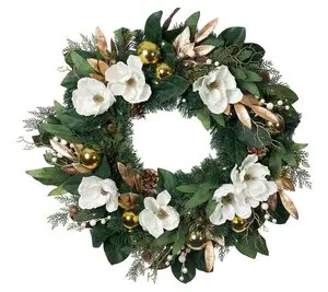 VILLAGE LIGHTING CO. Village Lighting 30' Pre-lit Led Wreath White Gold Magnolia - One-color