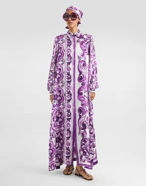 Dolce & Gabbana Majolica-print Long Twill Shirt Dress - Multicolor