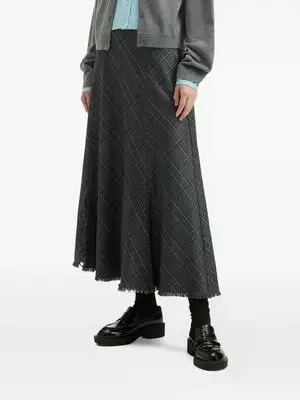 B+AB Asymmetric Frayed-hem Checked Skirt