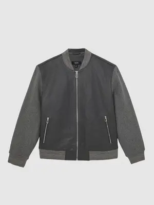 REISS Pearman Contrast-sleeve Bomber Jacket - Grey