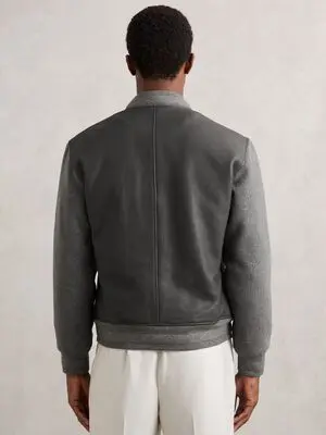 REISS Pearman Contrast-sleeve Bomber Jacket - Grey