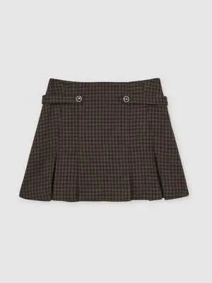 REISS Elle Wool-blend Check Mini Skirt - Black/brown