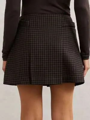 REISS Elle Wool-blend Check Mini Skirt - Black/brown