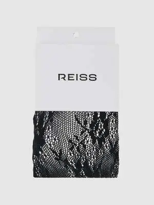 REISS Lara Floral Lace Tights - Black