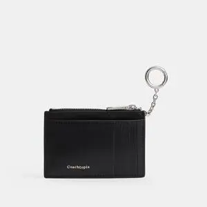 COACHTOPIA Zip Card Case With Key Ring In Upcrafted Leather - Black/chalk