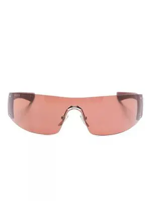 Gucci Crystal-embellished Shield Sunglasses - Brown
