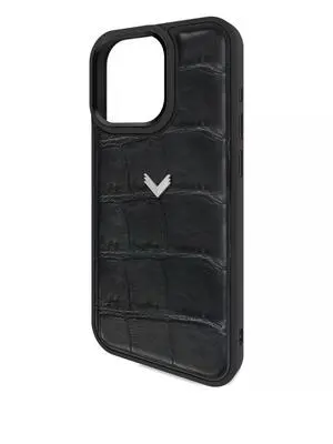 VELANTE Crocodile-texture Leather Iphone 16 Pro Max Phone Case - Black