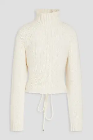 Maje Lace-up Knitted Turtleneck Sweater - Ivory