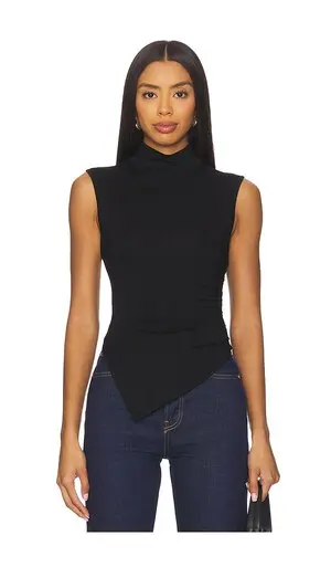 ALL THE WAYS Regina Sleeveless Mock Neck Top With Asymmetrical Hem - Black