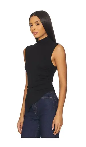 ALL THE WAYS Regina Sleeveless Mock Neck Top With Asymmetrical Hem - Black