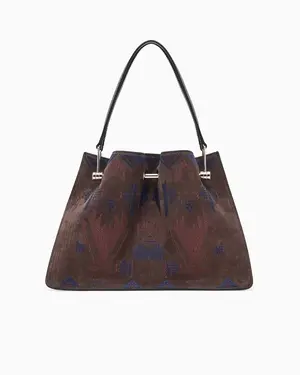 Giorgio Armani Small Embroidered Suede Shopper Bag