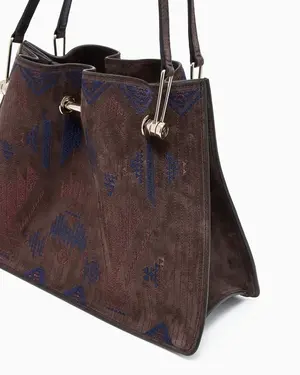 Giorgio Armani Small Embroidered Suede Shopper Bag