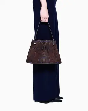 Giorgio Armani Small Embroidered Suede Shopper Bag
