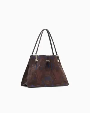Giorgio Armani Small Embroidered Suede Shopper Bag