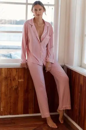 Eberjey Gisele Long-sleeve Pajama Set - Pink Nectar/ivory