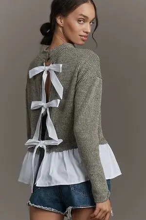 Maeve Long-sleeve Peplum Top With Bow Detail