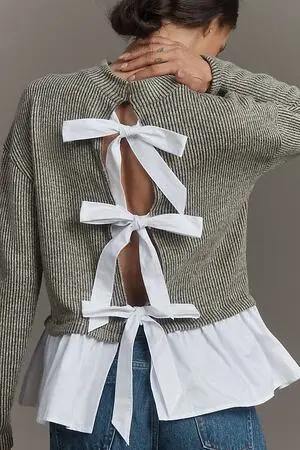 Maeve Long-sleeve Peplum Top With Bow Detail