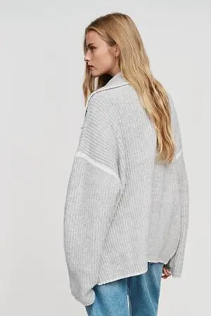 FLAT WHITE Collared Whipstitch Cardigan Sweater