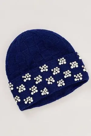 Maeve Checkered Crystal Beanie Cobalt