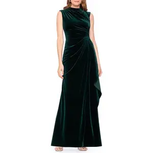 Betsy & Adam Ruched Velvet Column Gown - Hunter