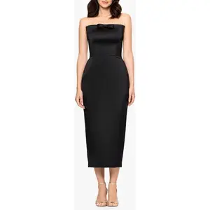 Betsy & Adam Curve Bow Strapless Midi Gown