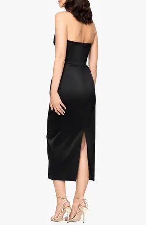Betsy & Adam Curve Bow Strapless Midi Gown