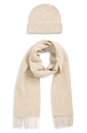 Johnstons Of Elgin Cashmere Scarf And Beanie Set - Cream Dune