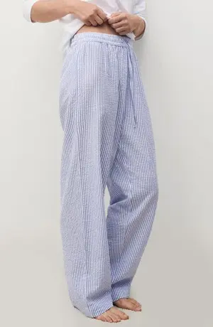 Mango Stripe Cotton Seersucker Pajamas - China Blue