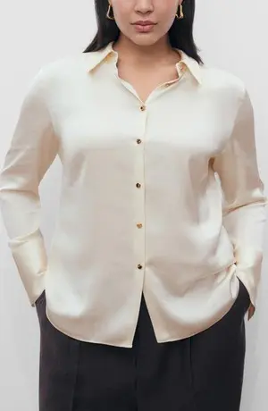 Mango Flowy Satin Shirt - Ecru