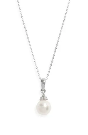Nordstrom Akoya Pearl & Diamond Pendant Necklace - White- 14k White Gold