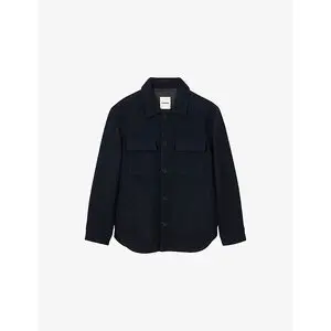 Sandro Patch-pocket Long-sleeve Wool Overshirt - Midnight Blue