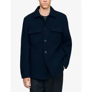 Sandro Patch-pocket Long-sleeve Wool Overshirt - Midnight Blue