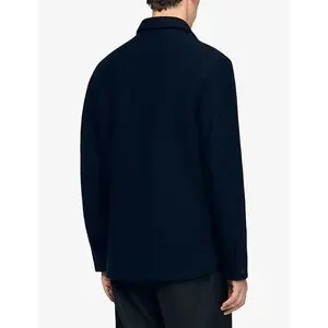Sandro Patch-pocket Long-sleeve Wool Overshirt - Midnight Blue
