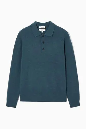 Cos Seamless Cashmere Polo Shirt Blue