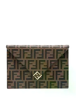 Fendi Ff-plaque Leather Clutch