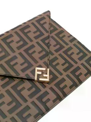 Fendi Ff-plaque Leather Clutch