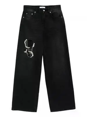 AREA Crystal-embellished Wide Leg Jeans