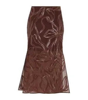 Brunello Cucinelli Silk Embellished Midi Skirt