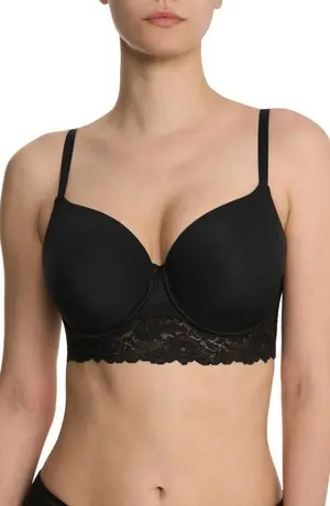 Natori Heavenly Full Coverage Longline Lace T-shirt Bra - Black