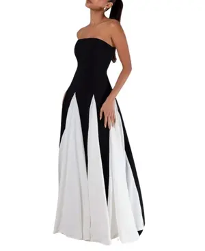 HEIRESS BEVERLY HILLS Strapless Colorblock Pleated Maxi Dress