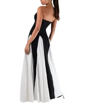 HEIRESS BEVERLY HILLS Strapless Colorblock Pleated Maxi Dress