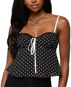 EDIKTED Polka Dot Cupped Chiffon Top - Black And White