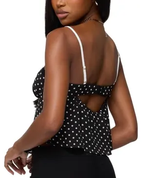 EDIKTED Polka Dot Cupped Chiffon Top - Black And White