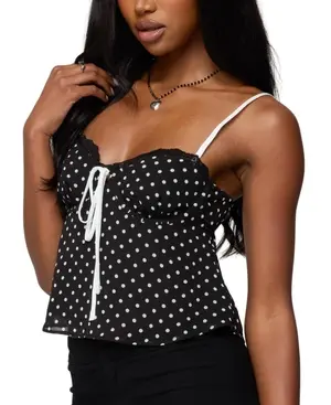 EDIKTED Polka Dot Cupped Chiffon Top - Black And White