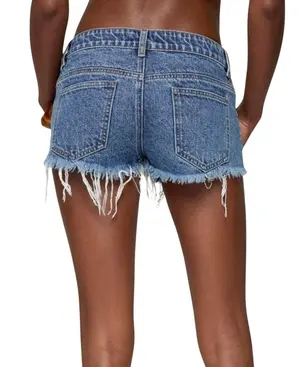 EDIKTED Vintage Washed Denim Shorts - Blue
